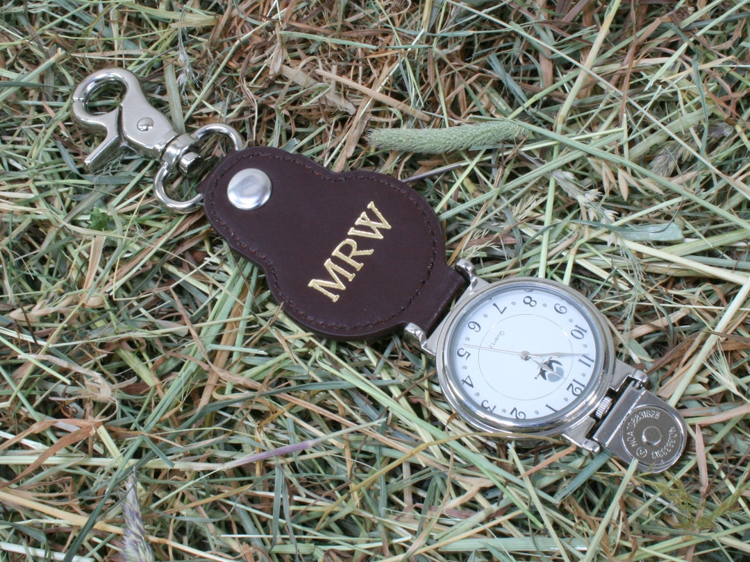 Personalized Leather Fob Watch Clip on Attachment With Pewter Front ...