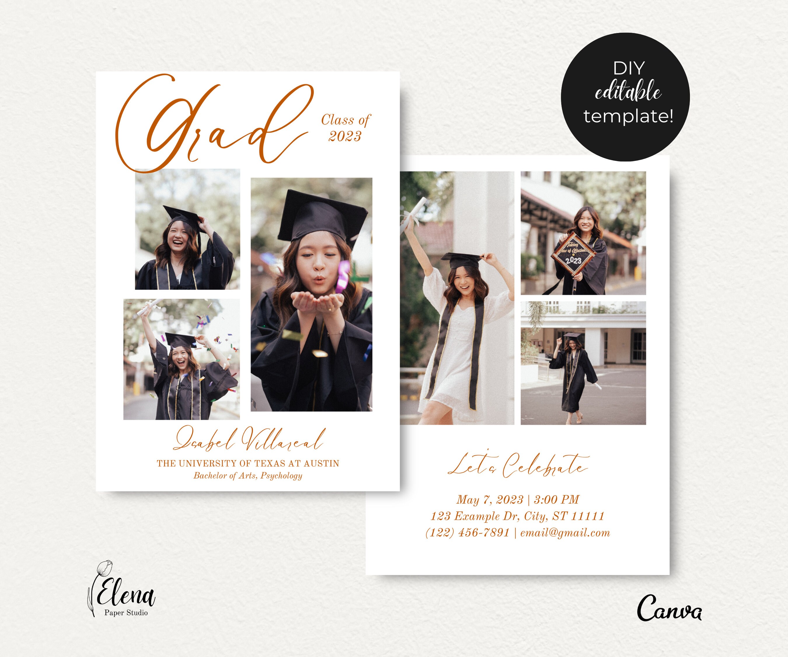 Burnt Orange and White Graduation Announcement UT Austin Graduation ...
