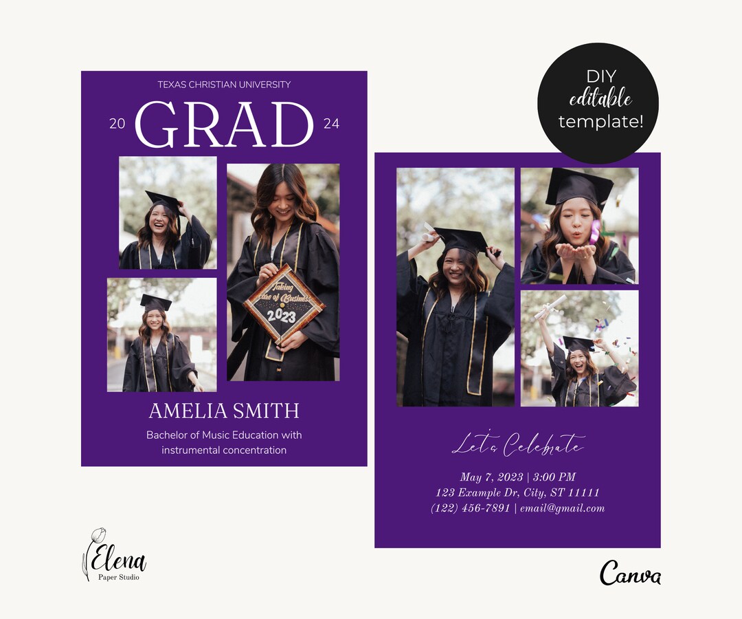 Purple and White TCU Graduation Announcement Texas Christian University ...