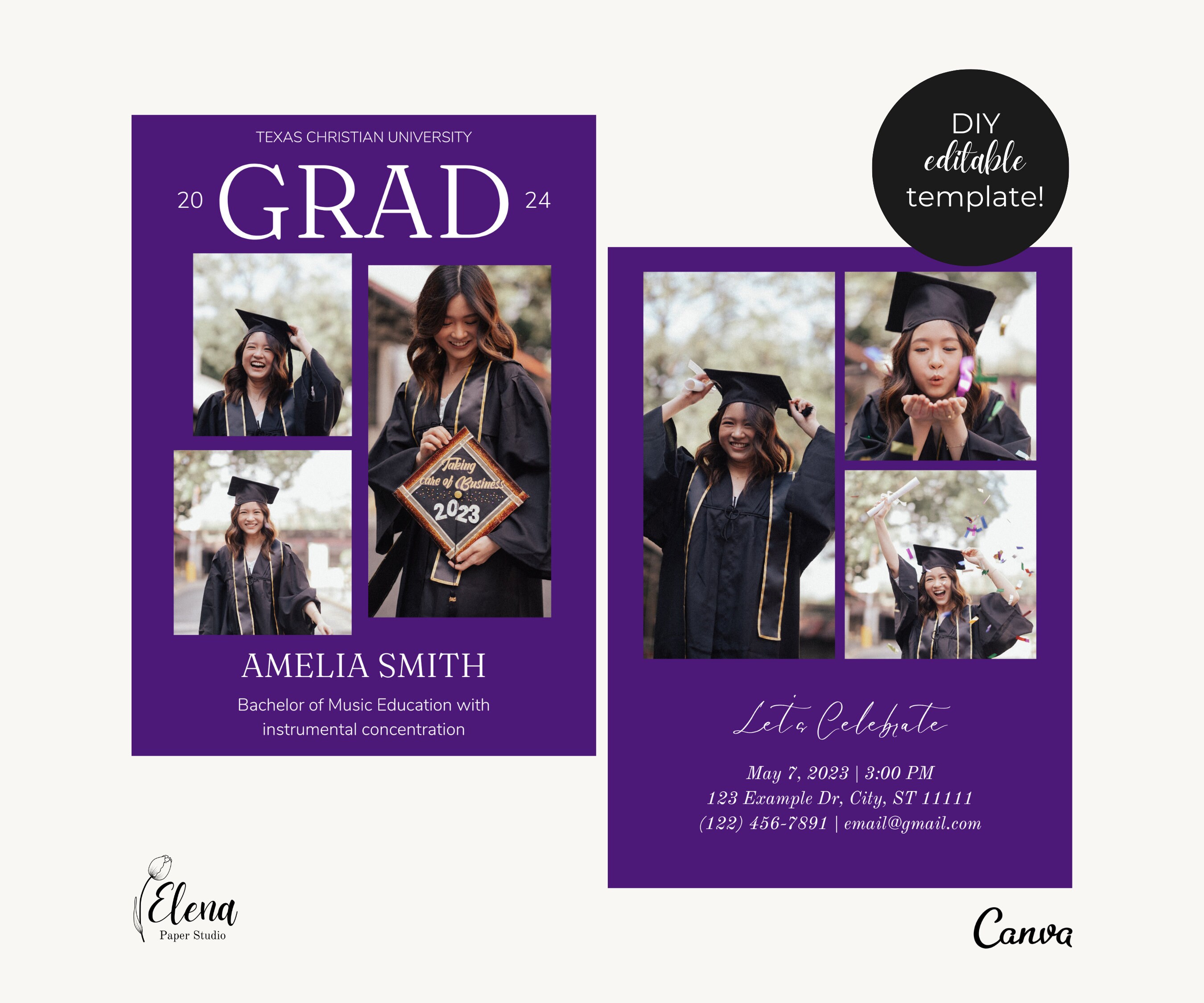 Purple and White TCU Graduation Announcement Texas Christian University ...