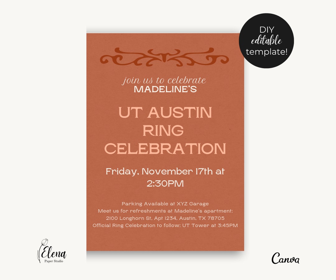 UT Austin Ring Celebration Invite - Orange Ring Ceremony Invitation ...
