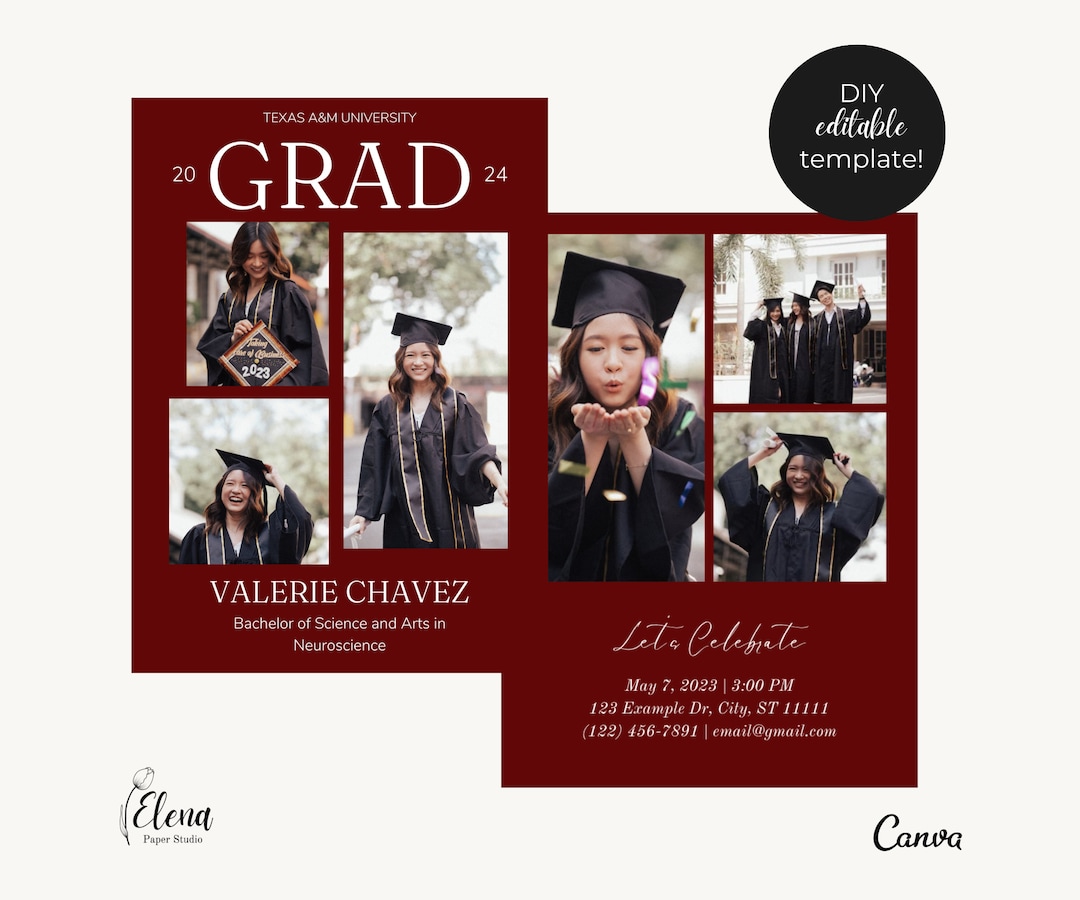 Maroon Graduation Announcement - Texas A&M Aggie Graduation Invitation ...