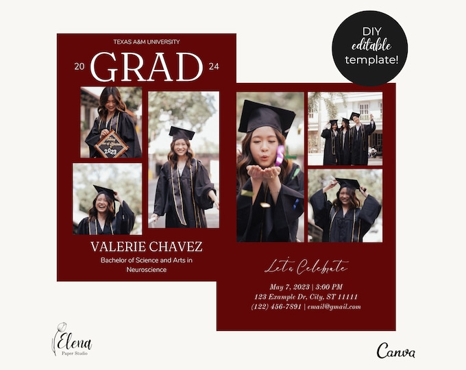 Maroon Graduation Announcement - Texas A&M Aggie Graduation Invitation ...