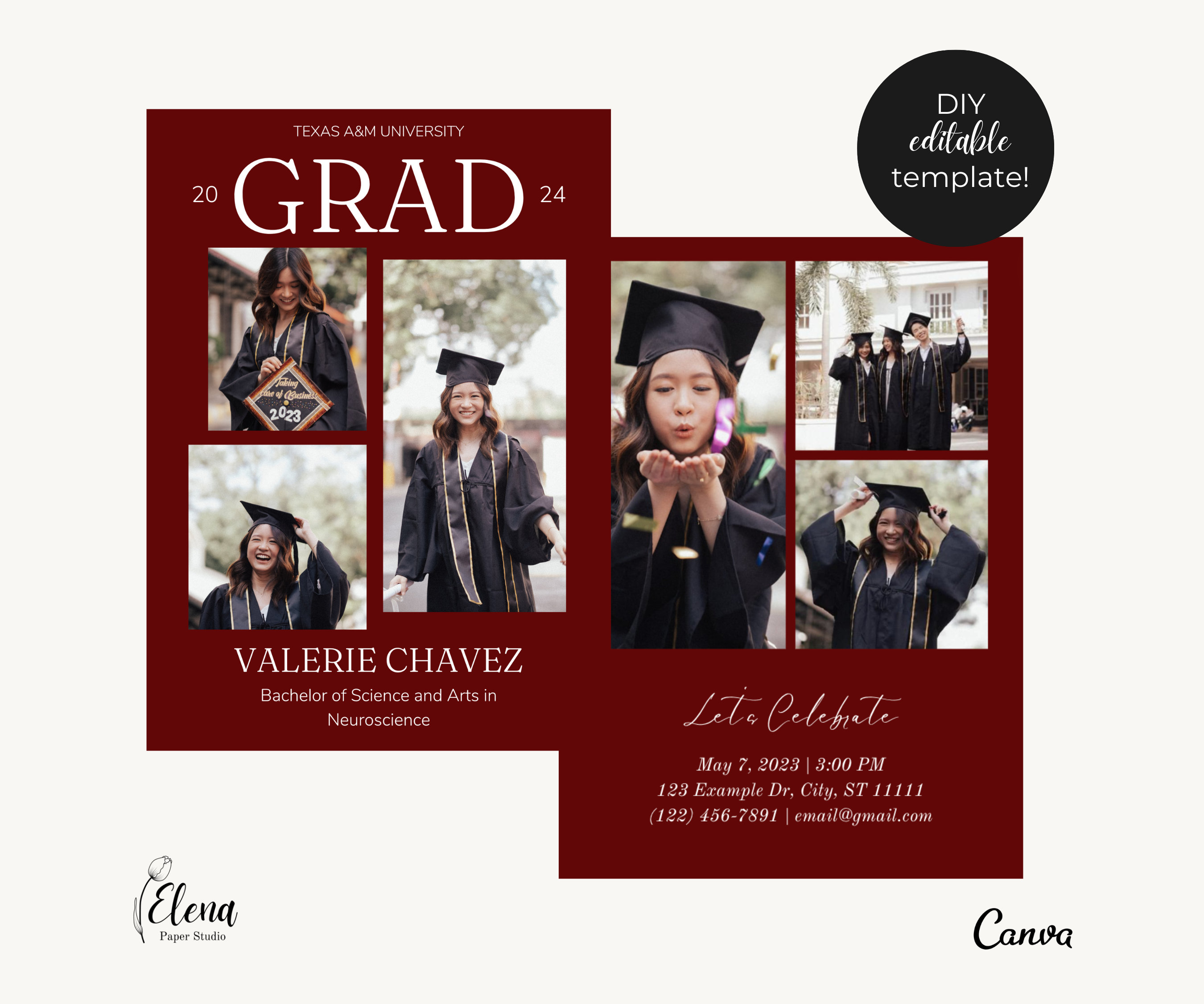 Maroon Graduation Announcement - Texas A&M Aggie Graduation Invitation ...