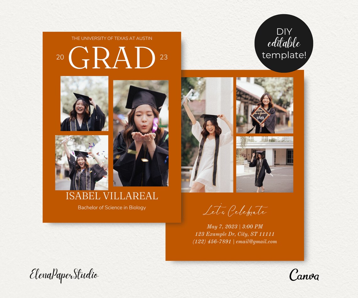Burnt Orange Graduation Announcement UT Austin Graduation Invitation ...