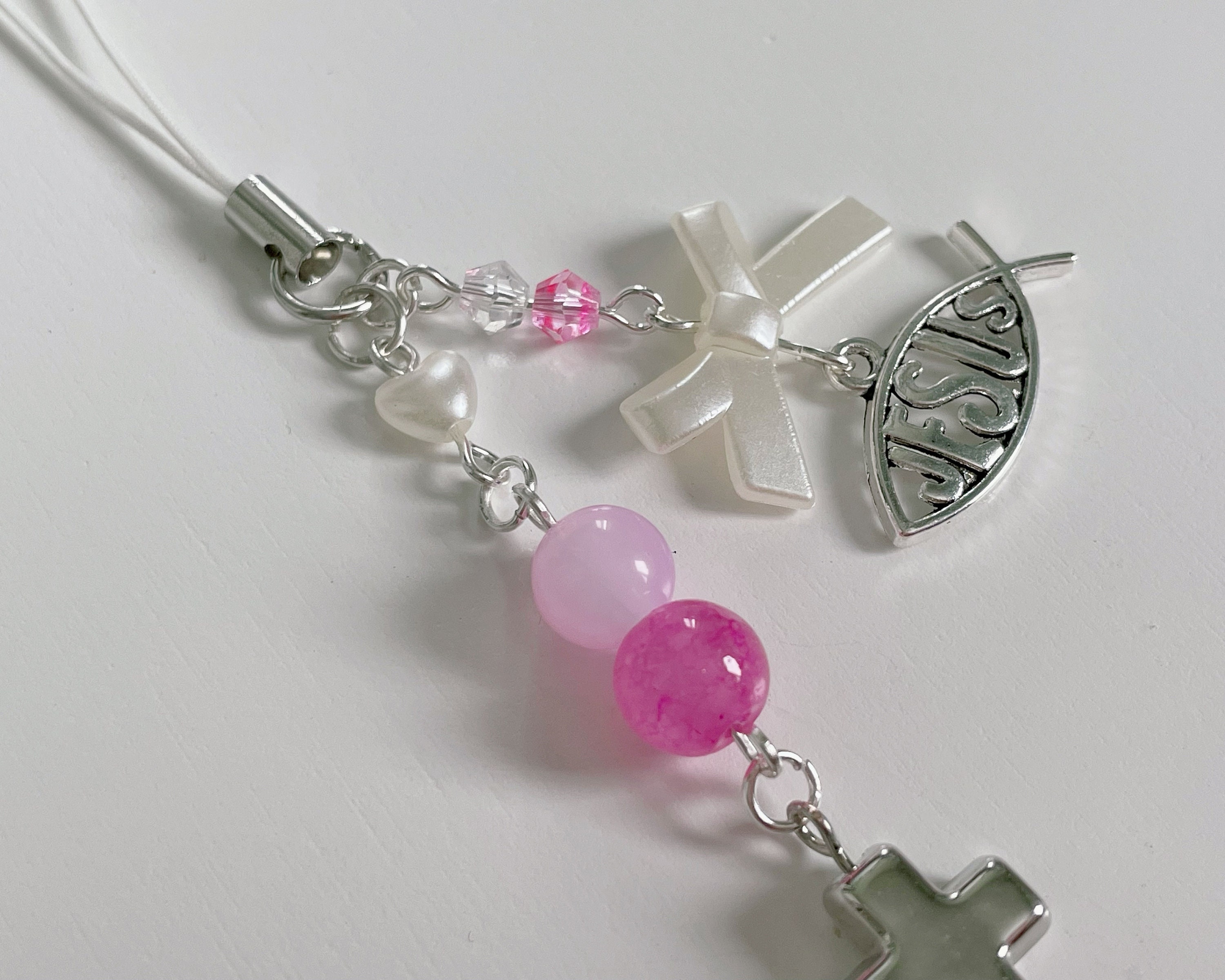 Handmade Pink Jesus Cross Angel Phone Charm Cutecore Angelcore Keychain ...