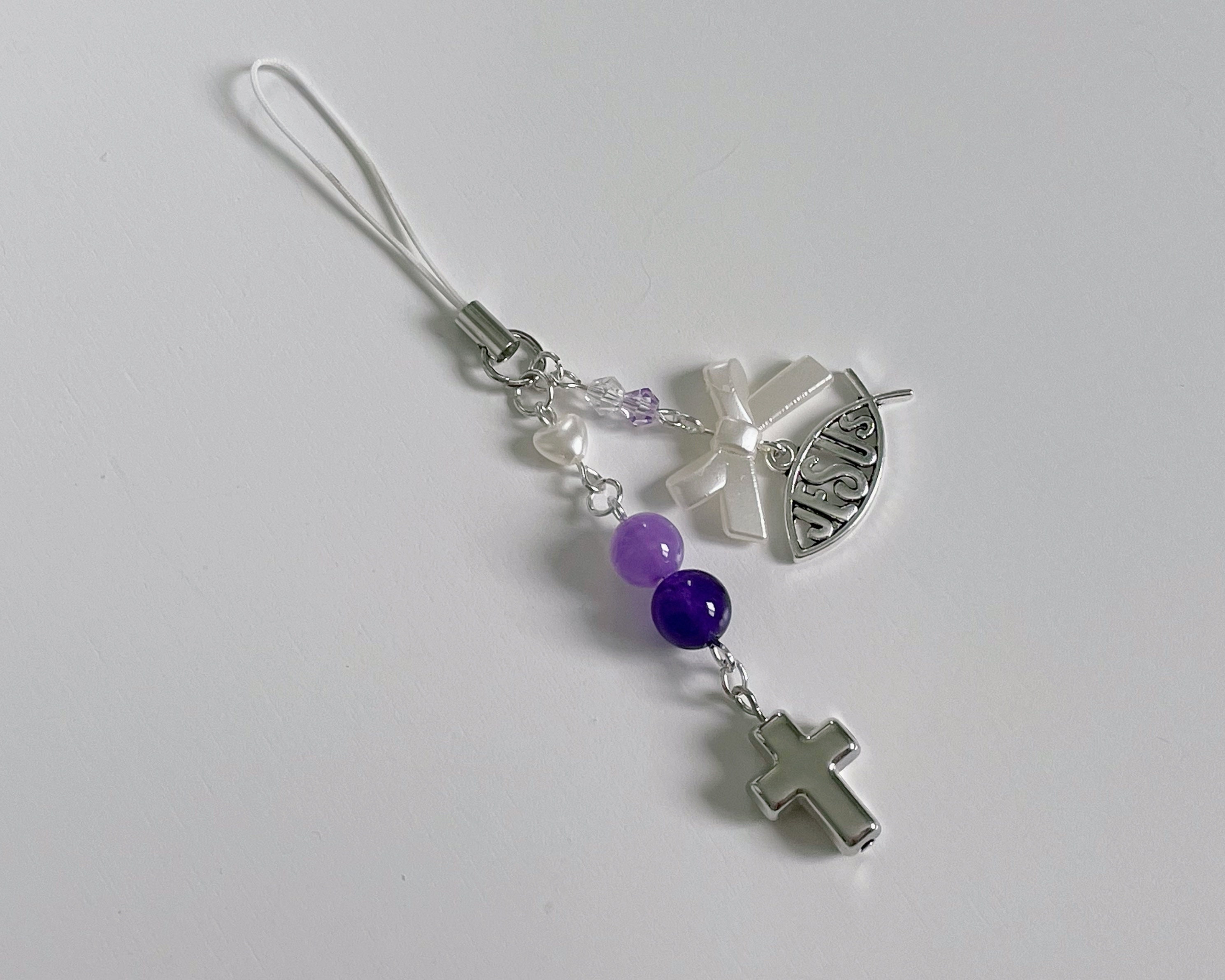 Handmade Purple Jesus Cross Angel Phone Charm Cutecore Angelcore Phone ...