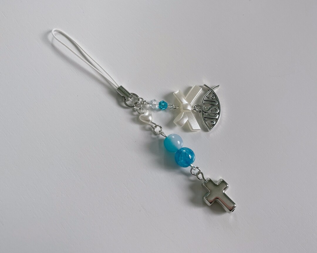 Handmade Turquoise Jesus Cross Angel Phone Charm Cutecore Angelcore ...