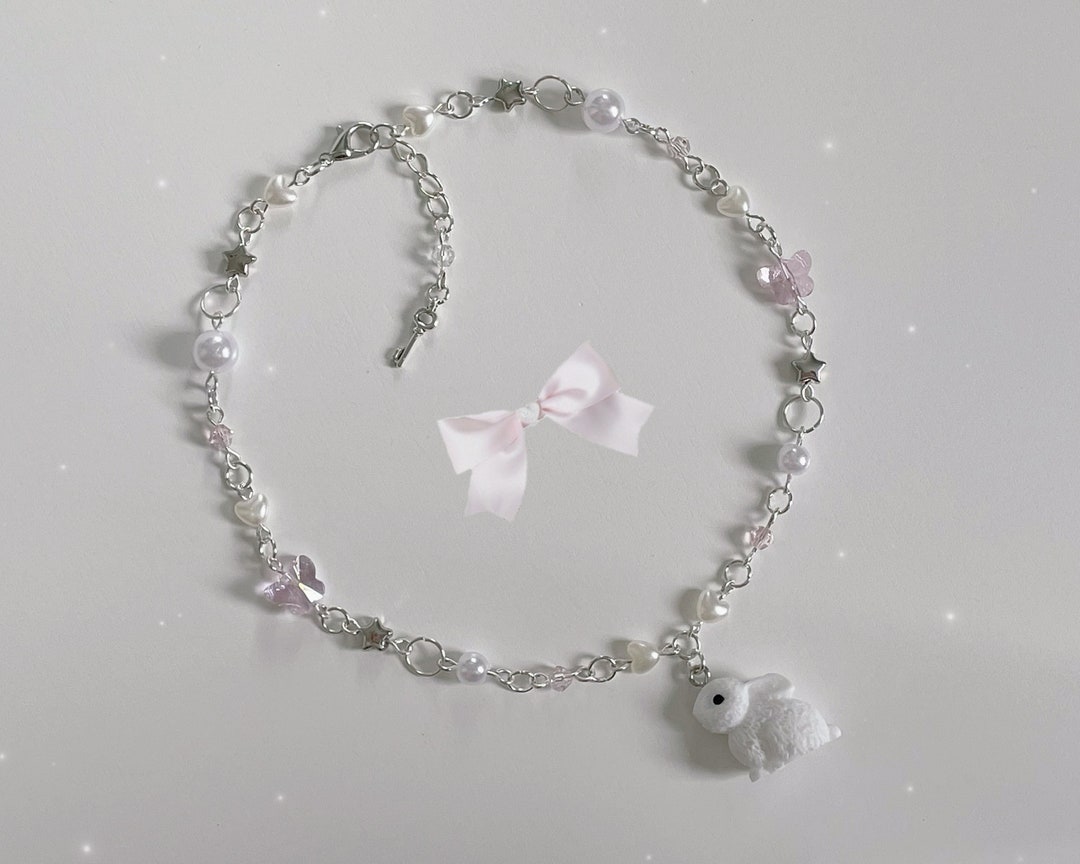 Handmade Pastel Pink Dollette Winter Rabbit Choker Necklace - Cutecore ...