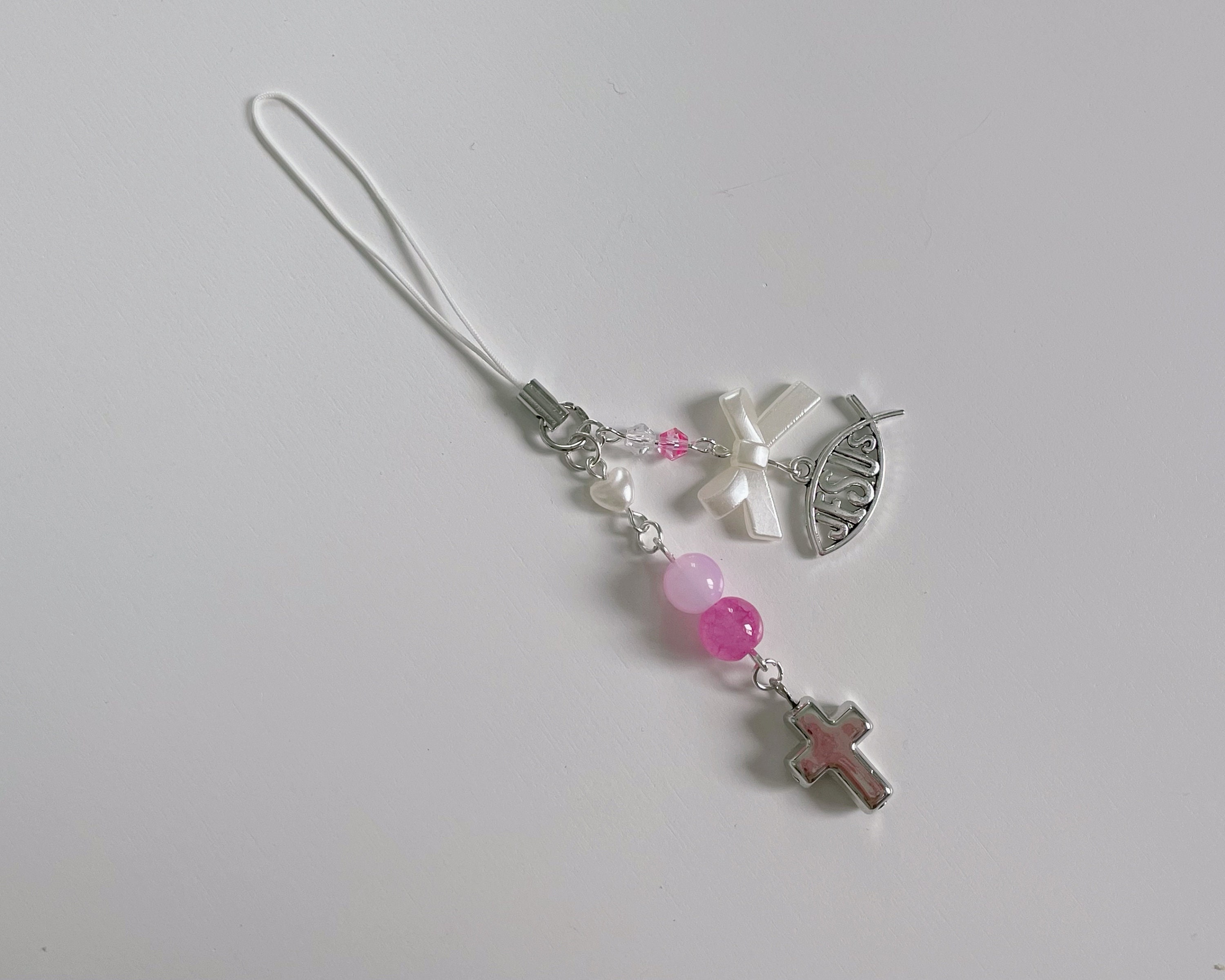 Handmade Pink Jesus Cross Angel Phone Charm Cutecore Angelcore Keychain ...