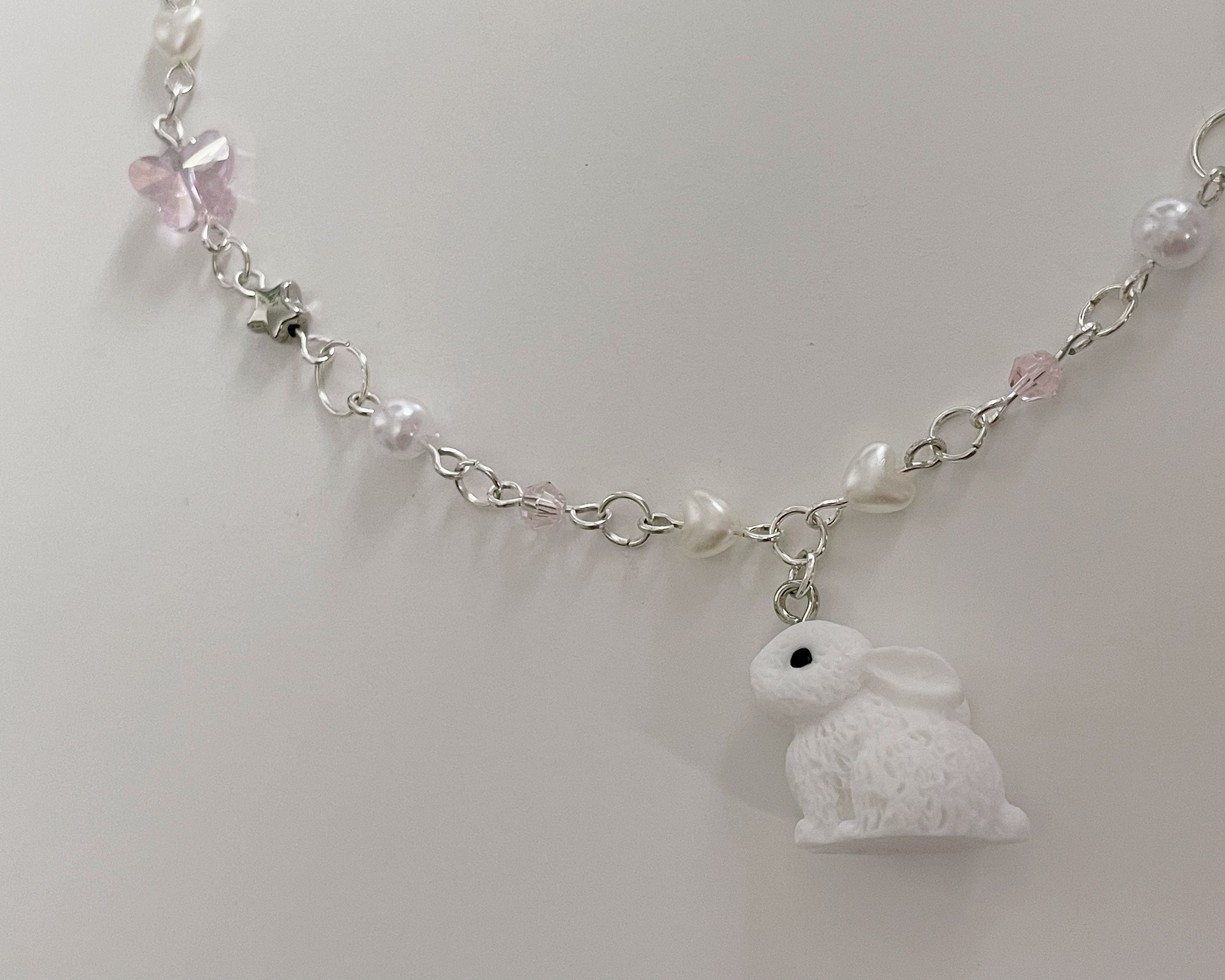 Handmade Pastel Pink Dollette Winter Rabbit Choker Necklace Cutecore ...