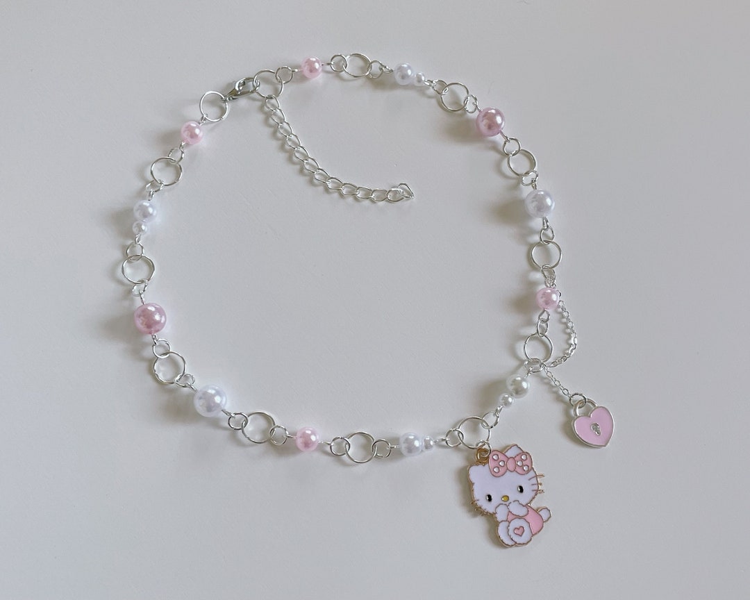 Handmade Pastel Pink Hello Kitty Choker Necklace - Pink, White - Sanrio ...