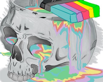 Painted Skull Art 54 Modern Art Instant Digital Download Colors ...
