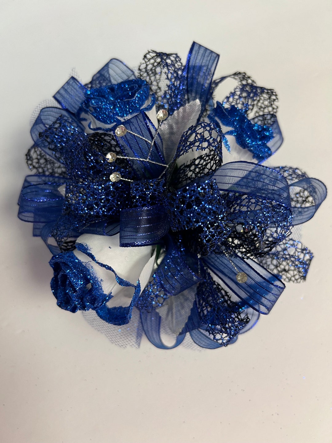Royal Blue and Silver Rhinestone Wrist Corsage Artificial Rose Corsage ...