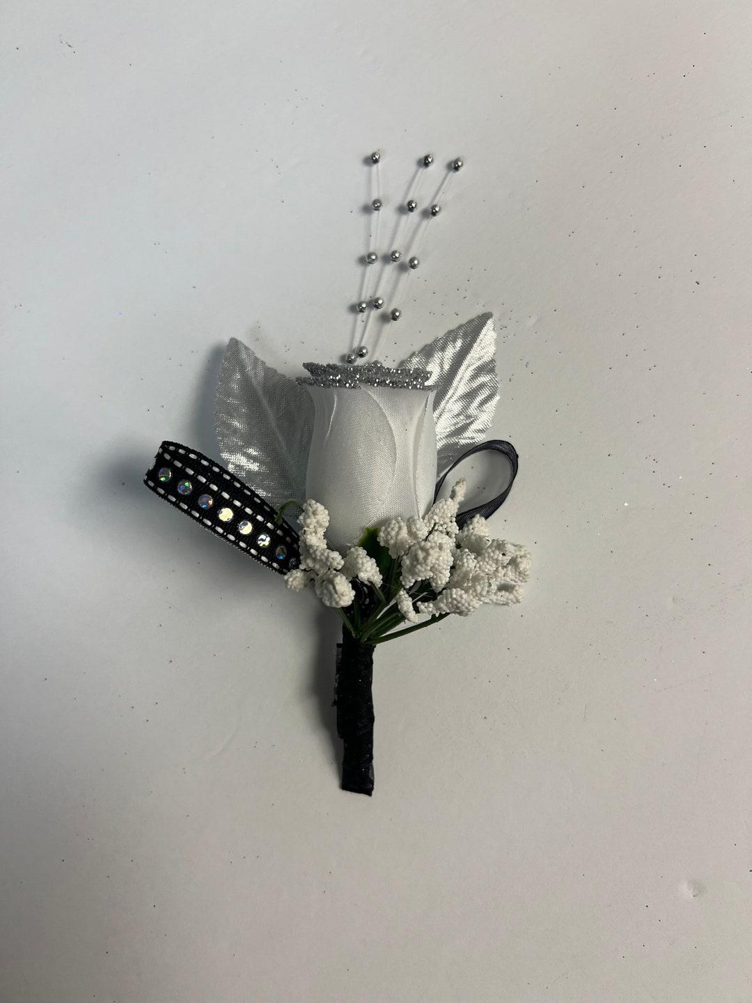 Black and Silver Boutonnière, Prom Boutonnière, Wedding Buttonhole - Etsy