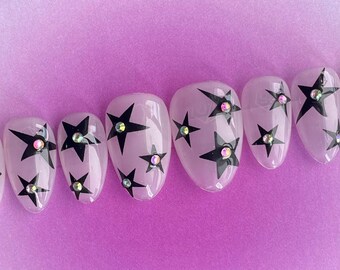 Star Press on Nails Starburst Nails Rhinestone Nails - Etsy