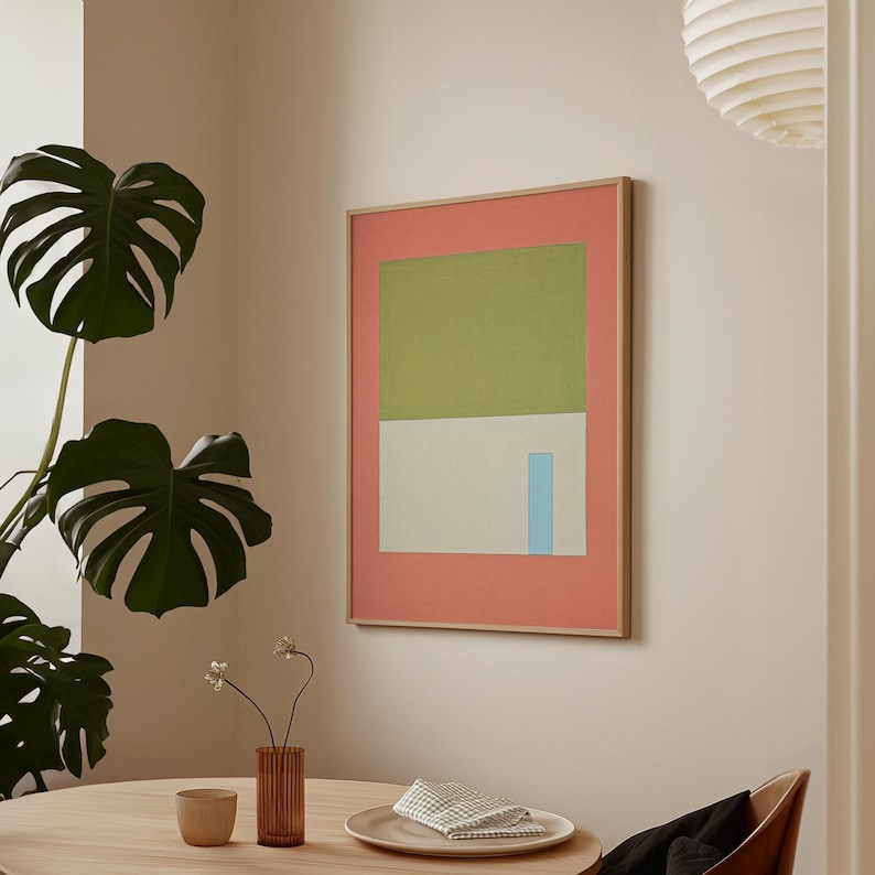 Vintage Abstract Colorblock Art Print | Colorful Art | Pink and Green ...