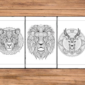 Safari Animals Mandala Coloring Pages | Adult Coloring Book (digital ...