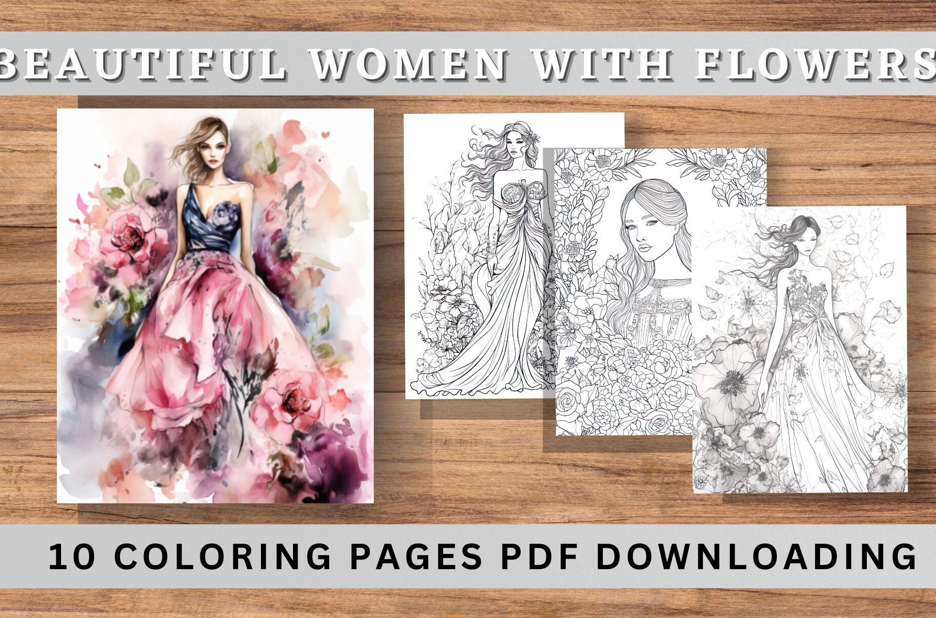 Beautiful Women With Flowers Coloring for Adult and Kids Wedding ...