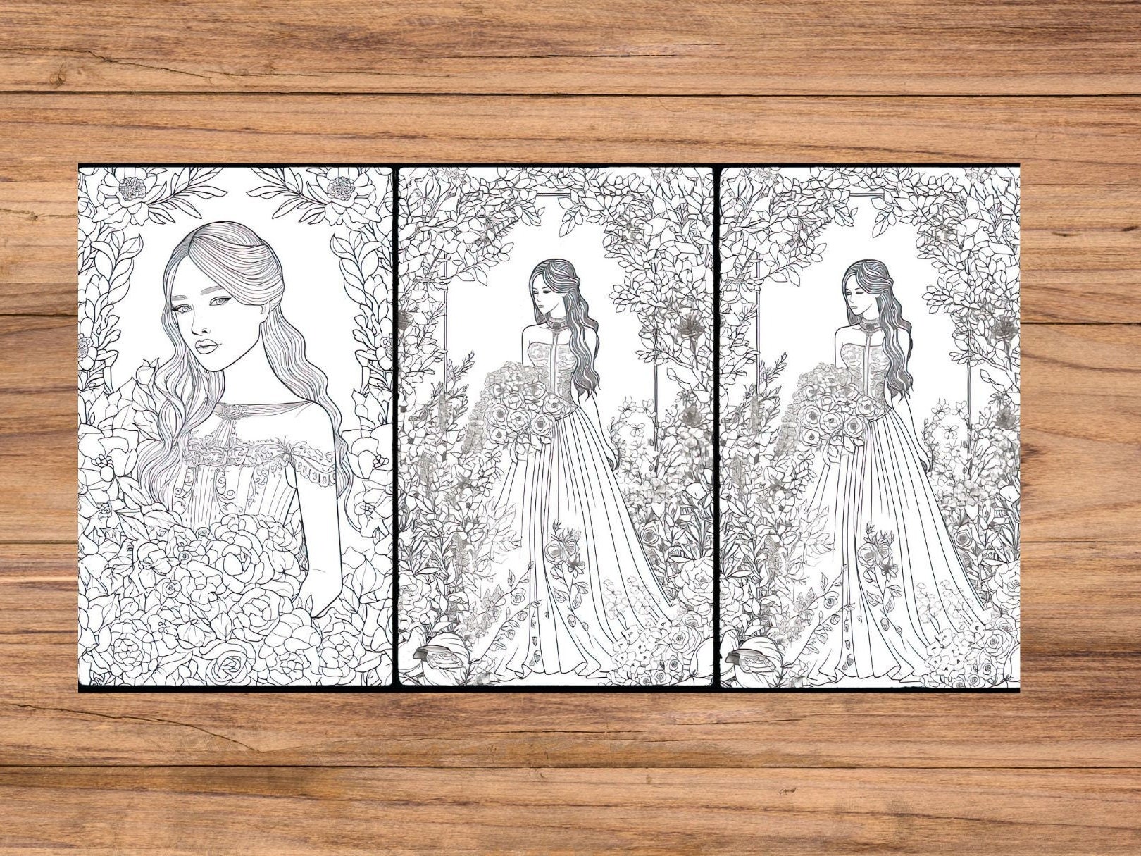 Beautiful Women With Flowers Coloring for Adult and Kids Wedding ...