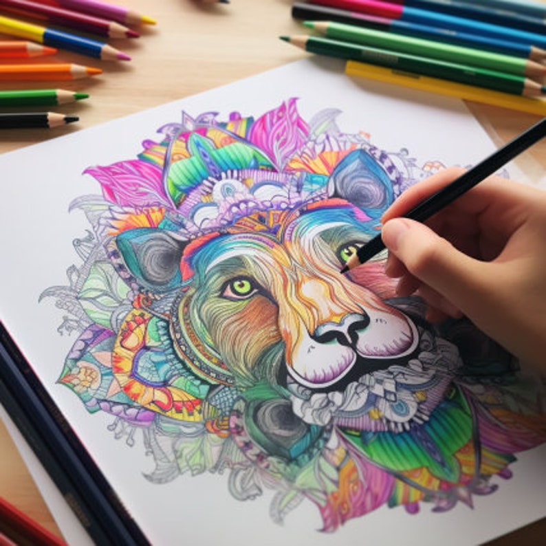 Safari Animals Mandala Coloring Pages | Adult Coloring Book (digital ...