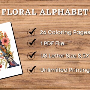 Floral Alphabet Coloring Pages for Adults - Printable & Digital ...