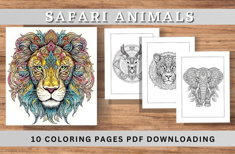 Safari Animals Mandala Coloring Pages | Adult Coloring Book (digital ...