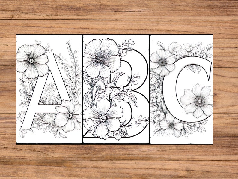 Floral Alphabet Coloring Pages for Adults - Printable & Digital ...
