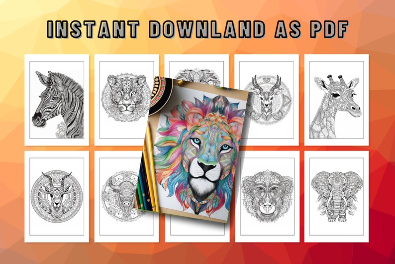 Safari Animals Coloring Pages Animal Mandala Adult Coloring - Etsy