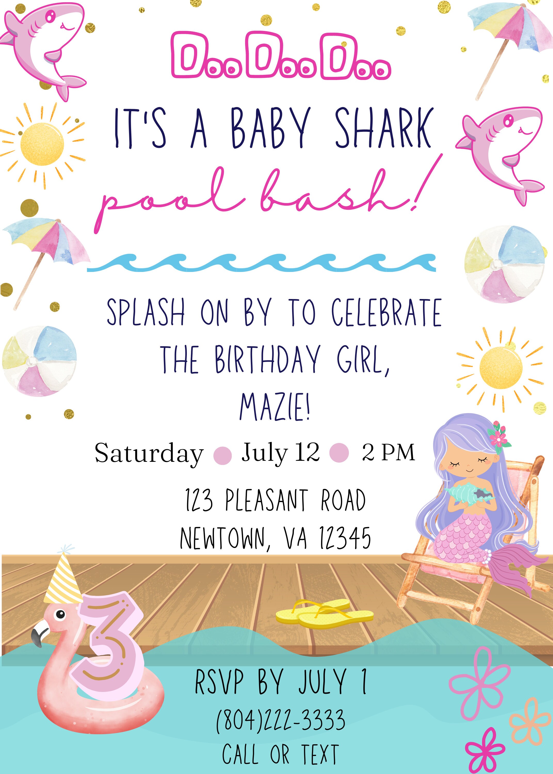 Baby Shark/pool Party Birthday Invitation Template - Etsy