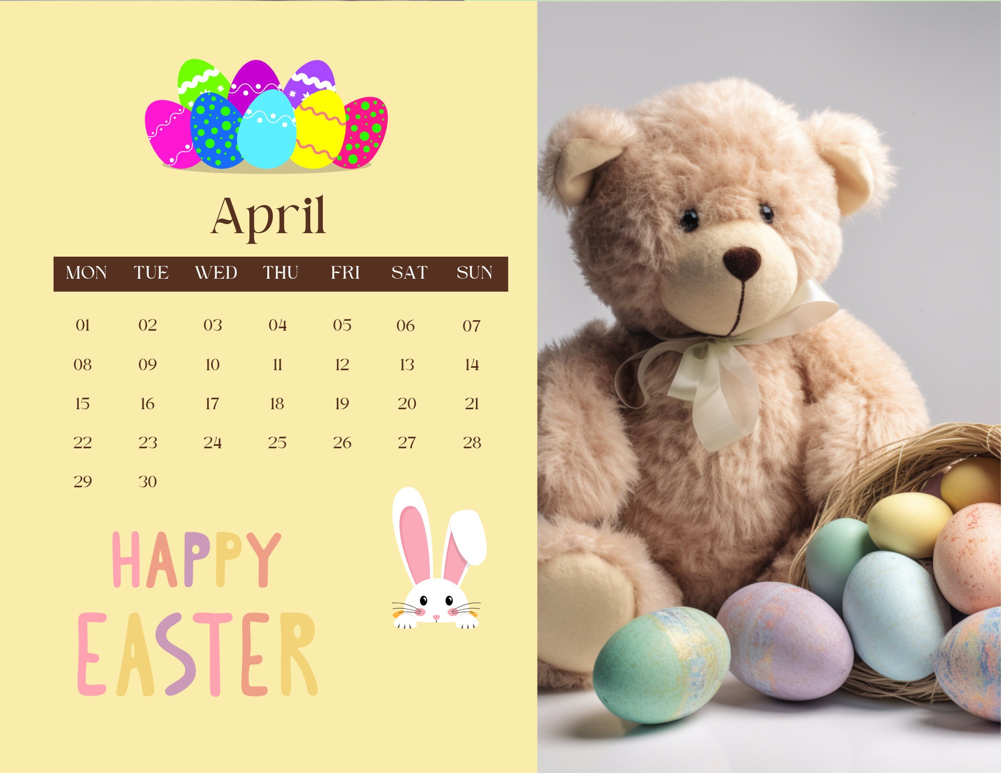 Teddy Bear Calendar 2024 Printable - Etsy