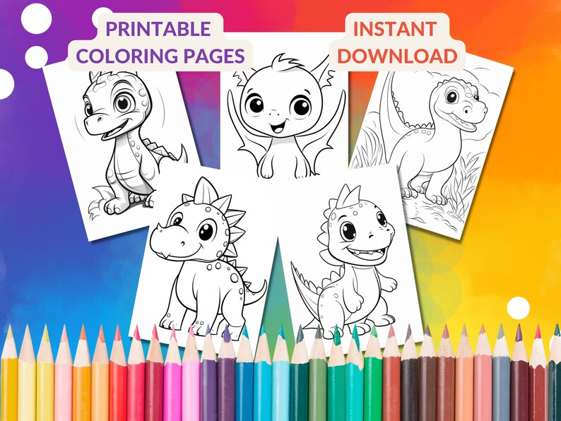 5 Cool Dino Coloring Pages: Fun Printable Pdfs for Kids - Instant ...