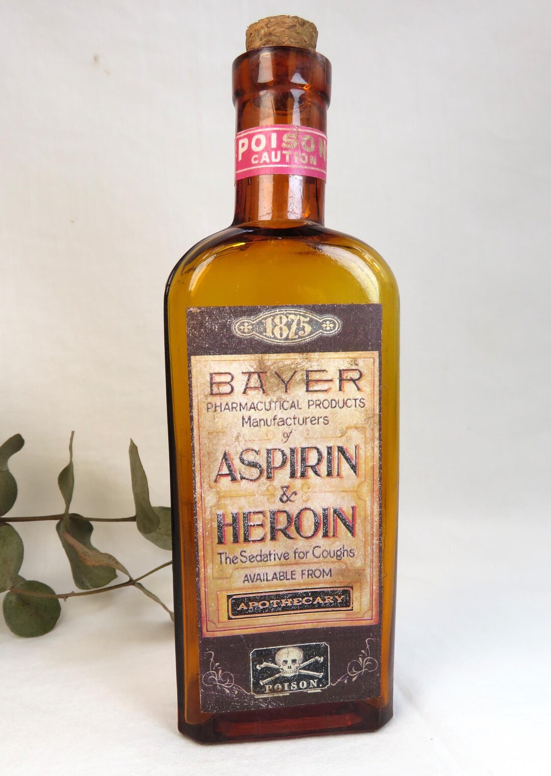 Antique Pharmacy or Apothecary Bottle in Customized Amber Glass "bayer ...