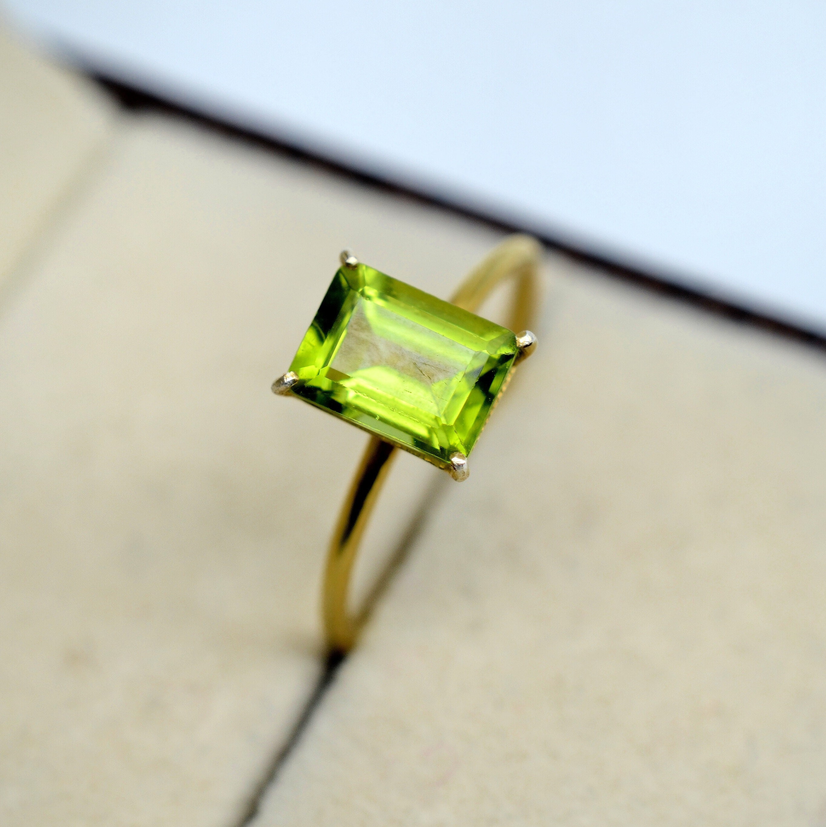 Natural Peridot Ring-emerald Cut Peridot Ring-dainty Peridot - Etsy