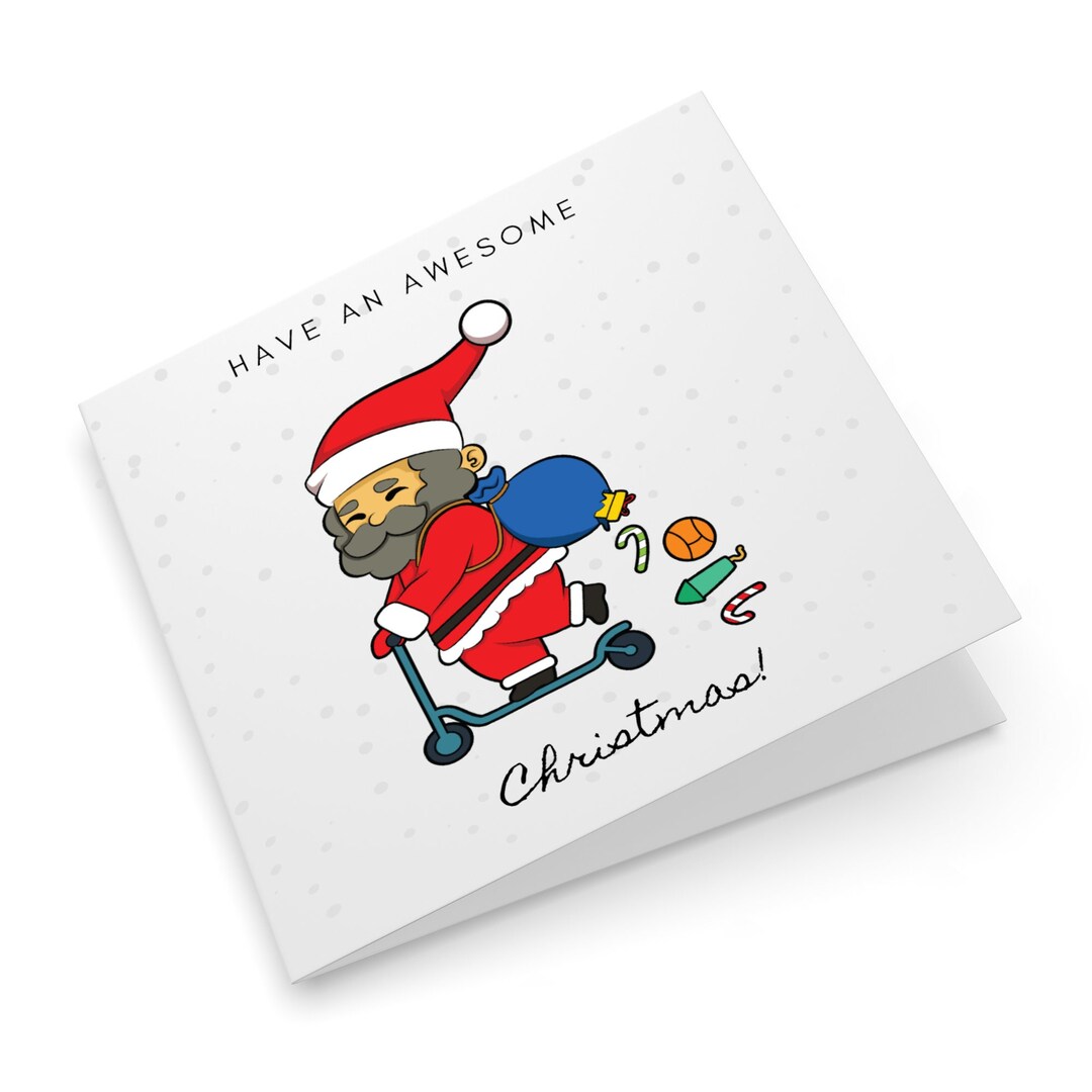 Scooter Christmas Card Santa Scooting Card Card for Scooter Kid Father ...