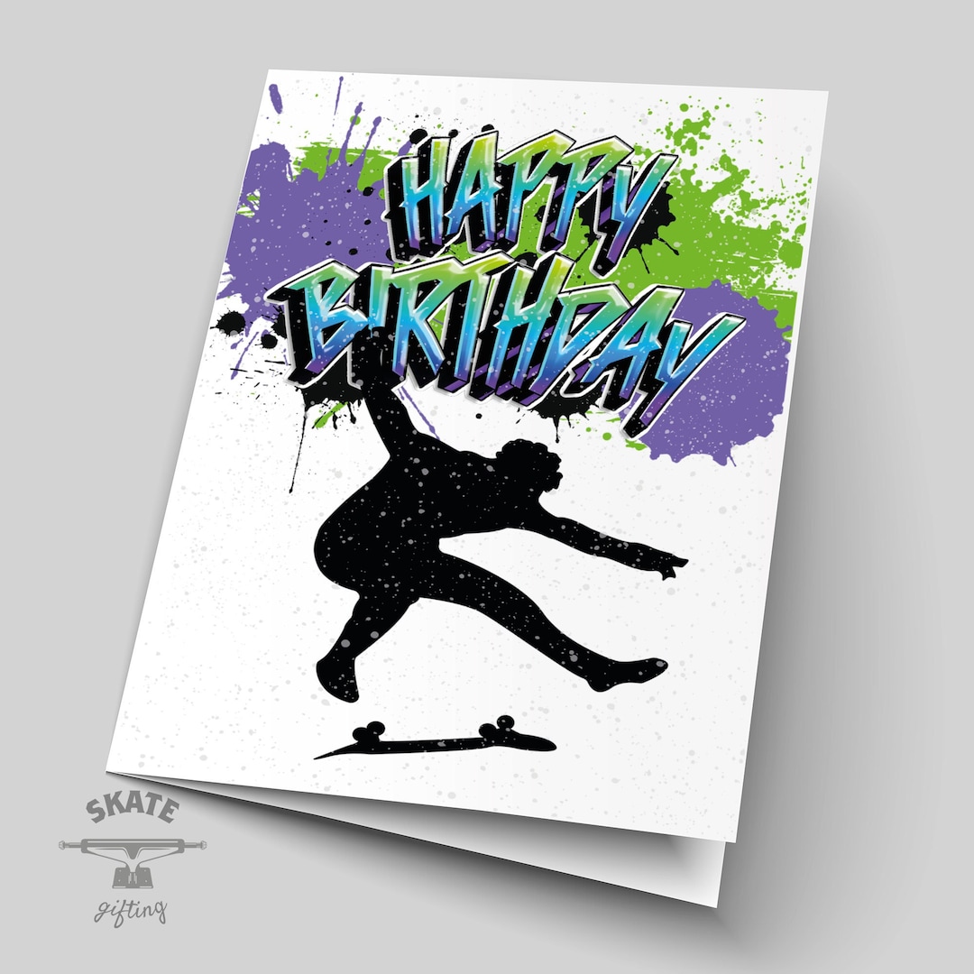 Skateboard Birthday Card: Graffiti Style Colorful Design - Etsy