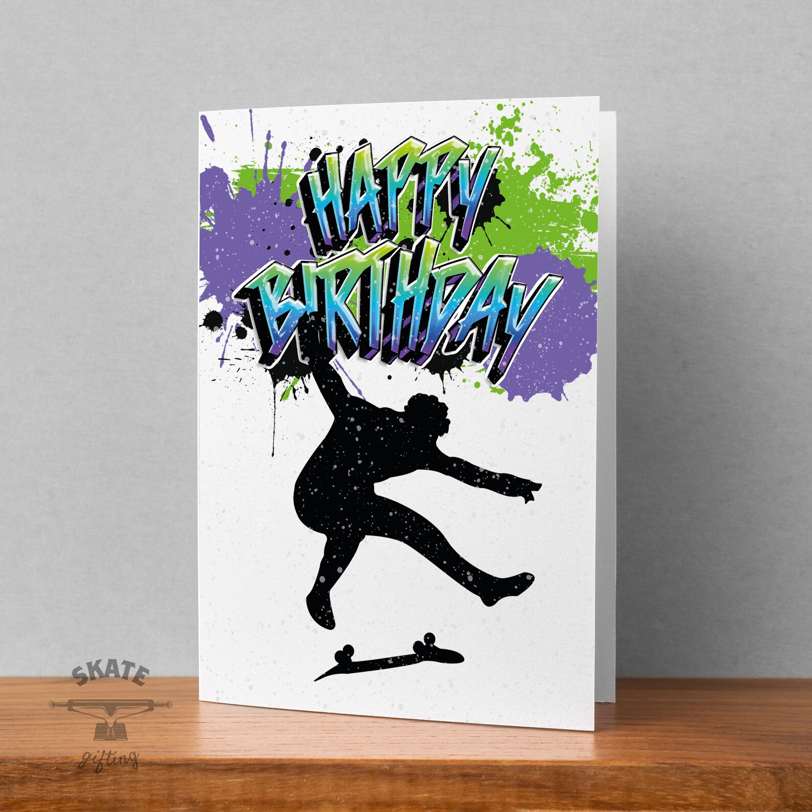Skateboard Birthday Card: Graffiti Style Colorful Design - Etsy