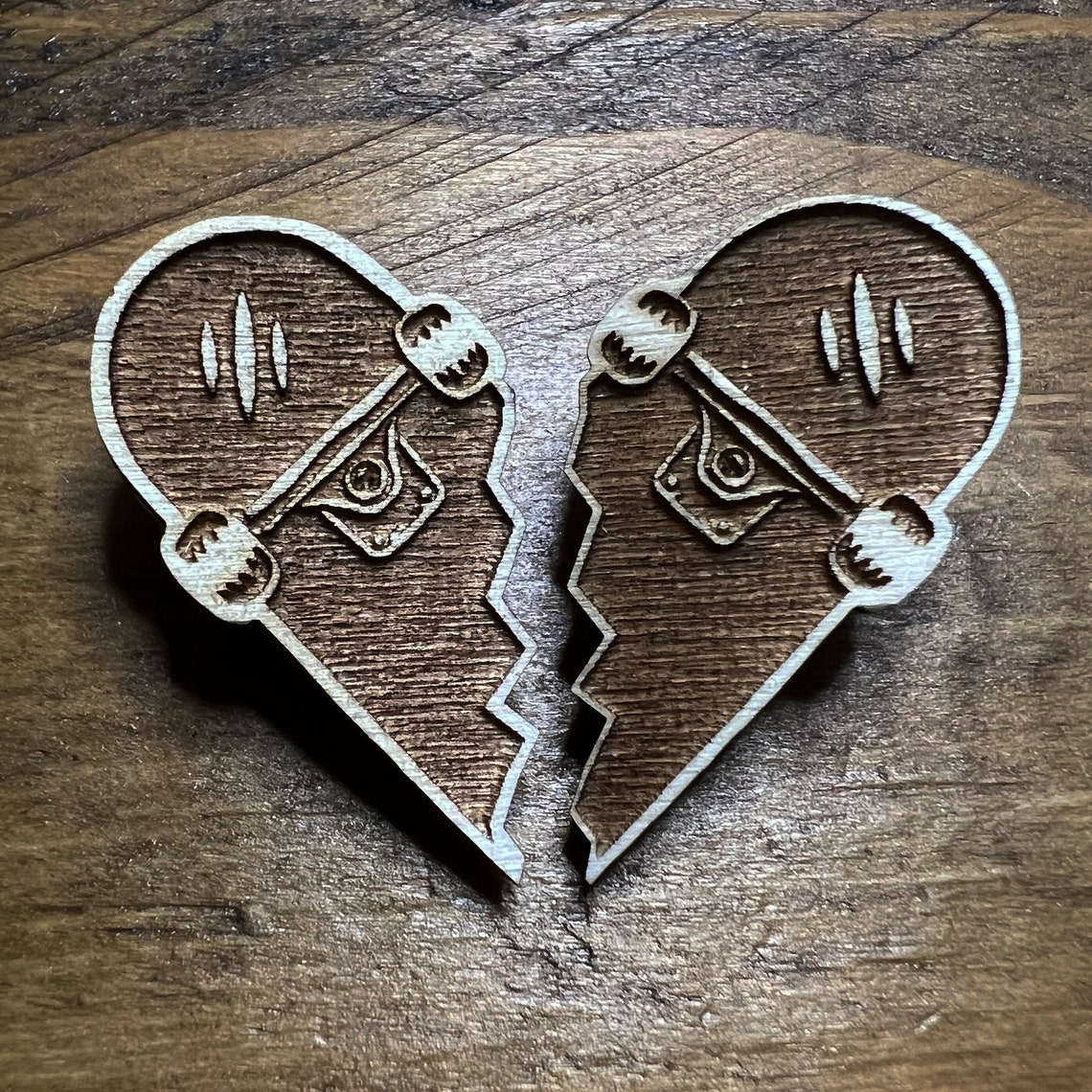 Five Skateboard Themed Wooden Pin Badges Engraved Pins Skate Gifts ...