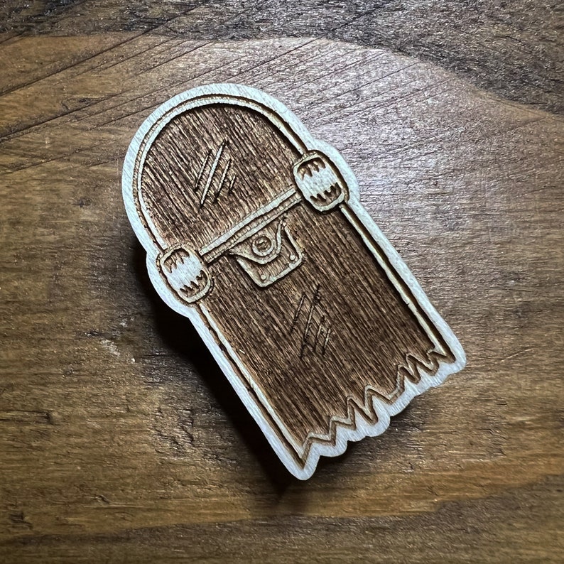 Five Skateboard Themed Wooden Pin Badges Engraved Pins Skate Gifts ...