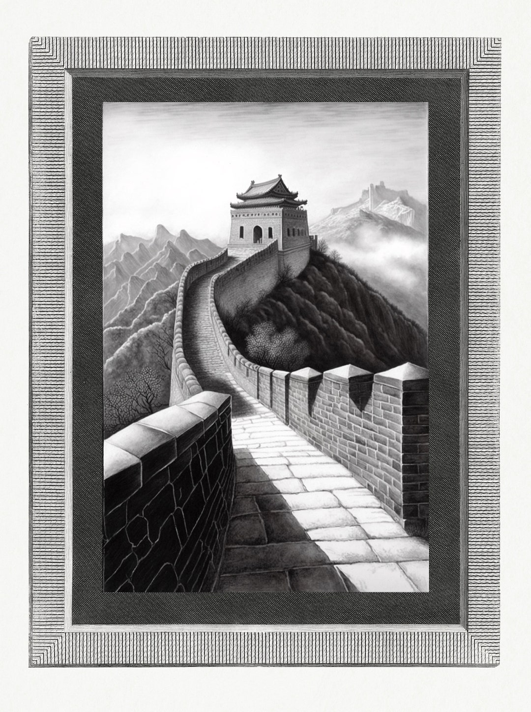 Great Wall of China Wall Decor Pencil Drawing - Etsy