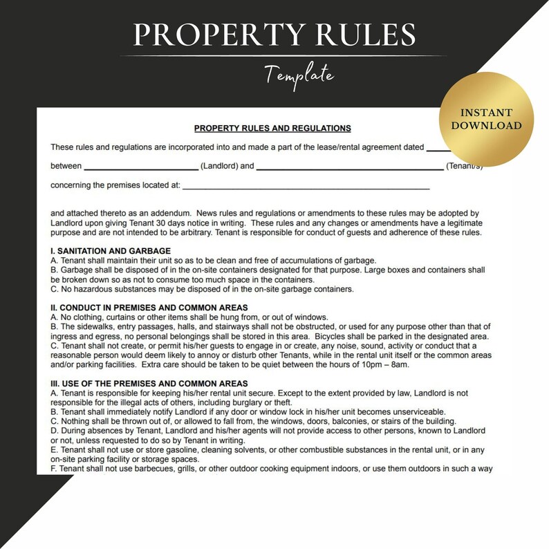 TENANT PROPERTY RULES and Regulations Template, Rules and Regulations ...
