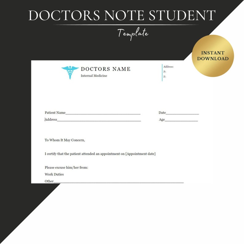 PRINTABLE Doctors Excuse Template Medical Office Forms Work Excuse ...