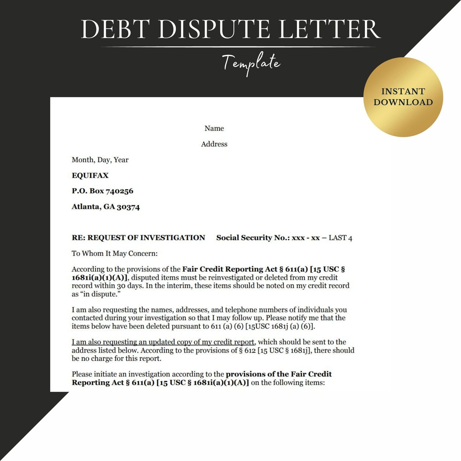 Credit Repair Letter Templates, Credit Repair Tips, Credit Dispute ...