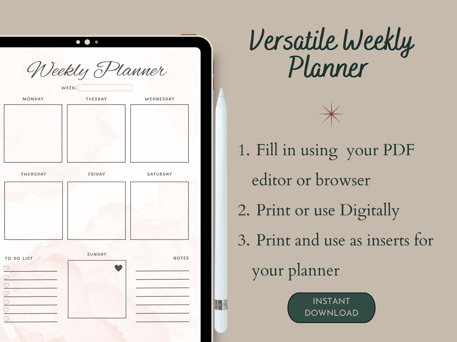 Pink Weekly Printable Pdf, Fillable Planner, Printable to Do List ...