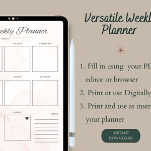 Pink Weekly Printable Pdf, Fillable Planner, Printable to Do List ...