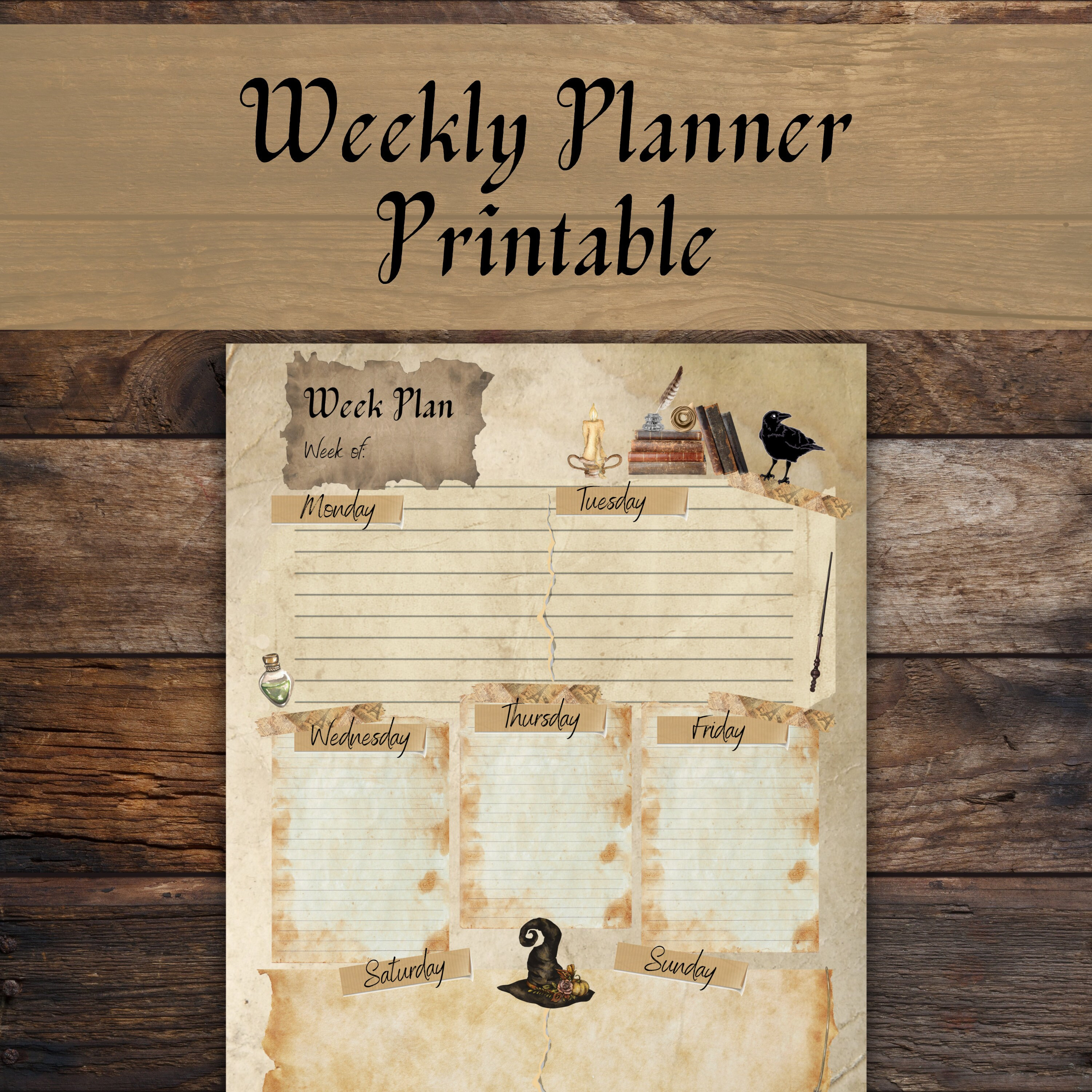 Printable Witchy Planner, Wizard Lover Planner, Vintage Weekly ...