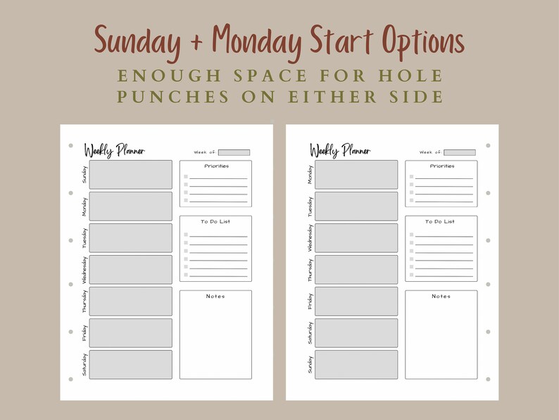 Weekly Printable Planner Template Digital Planner Inserts Monday and ...