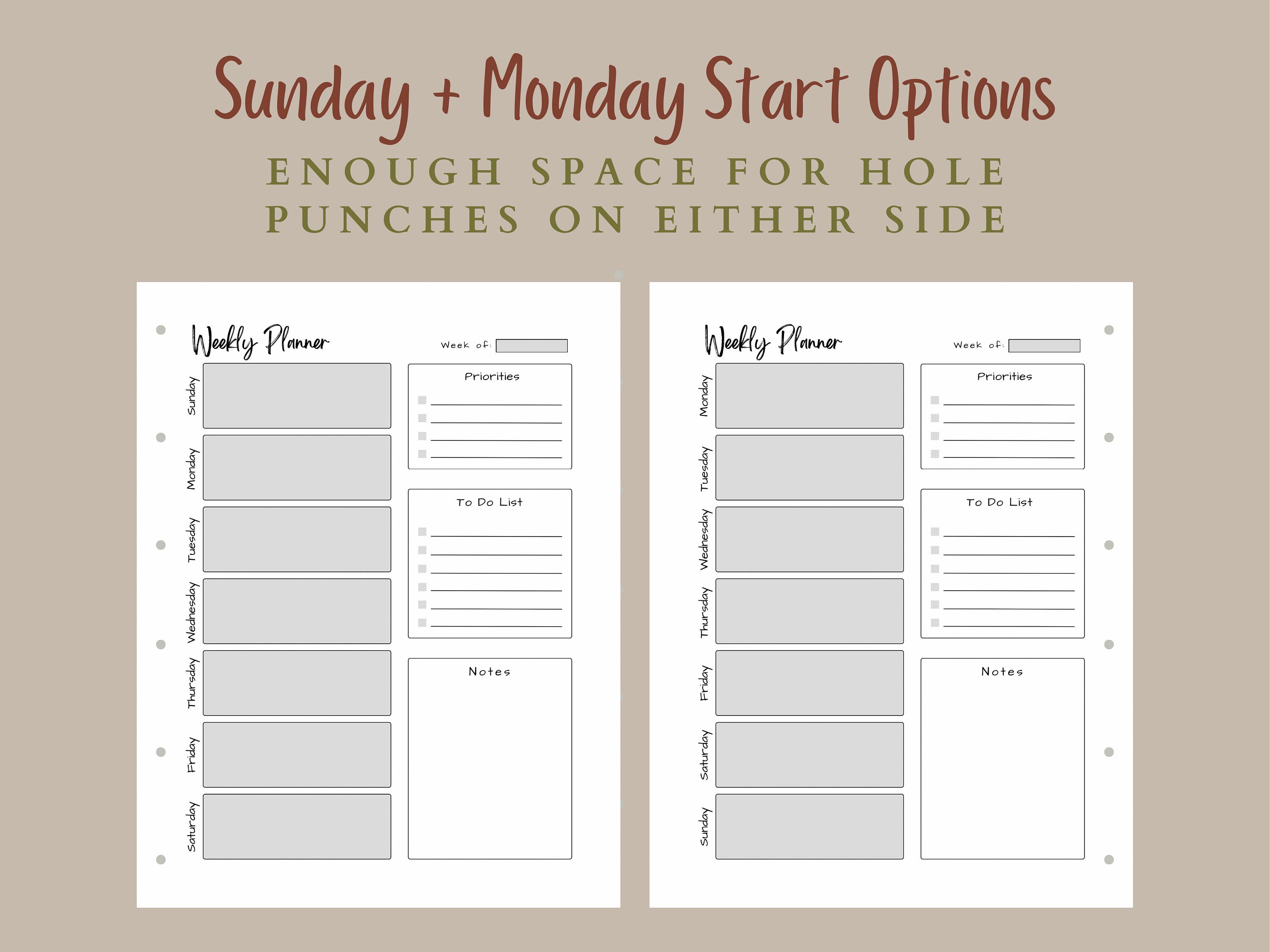 Weekly Printable Planner Template Digital Planner Inserts Monday and ...