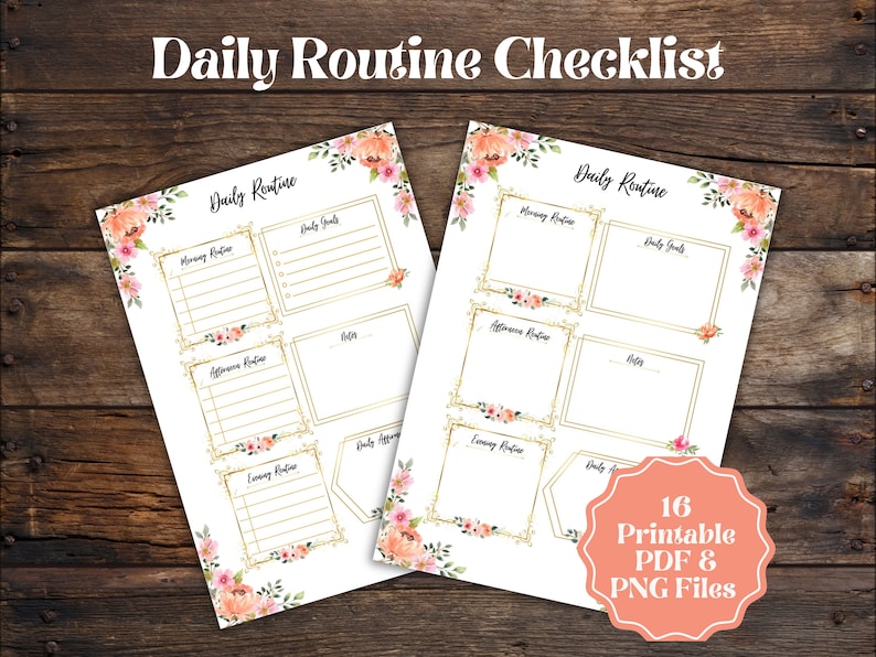 Floral Daily Printable Planner Inserts Self Care Checklist Routine ...