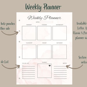 Pink Weekly Printable Pdf, Fillable Planner, Printable to Do List ...
